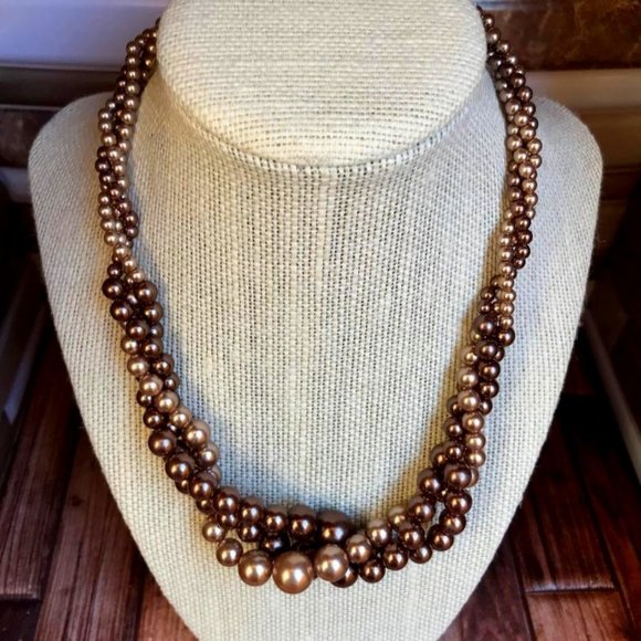 Rmn | Jewelry | Rmn Triple Twist Faux Chocolate Pearl Necklace | Poshmark